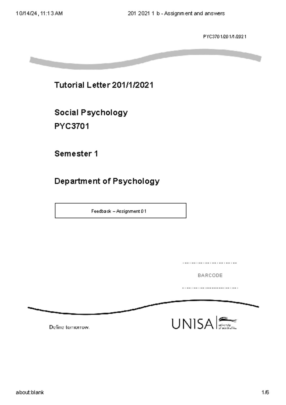 201 2021 1 b - Assignment and answers - PYC3701/201/1/20 21 Tutorial Letter 201/1/ 2021 Social ...