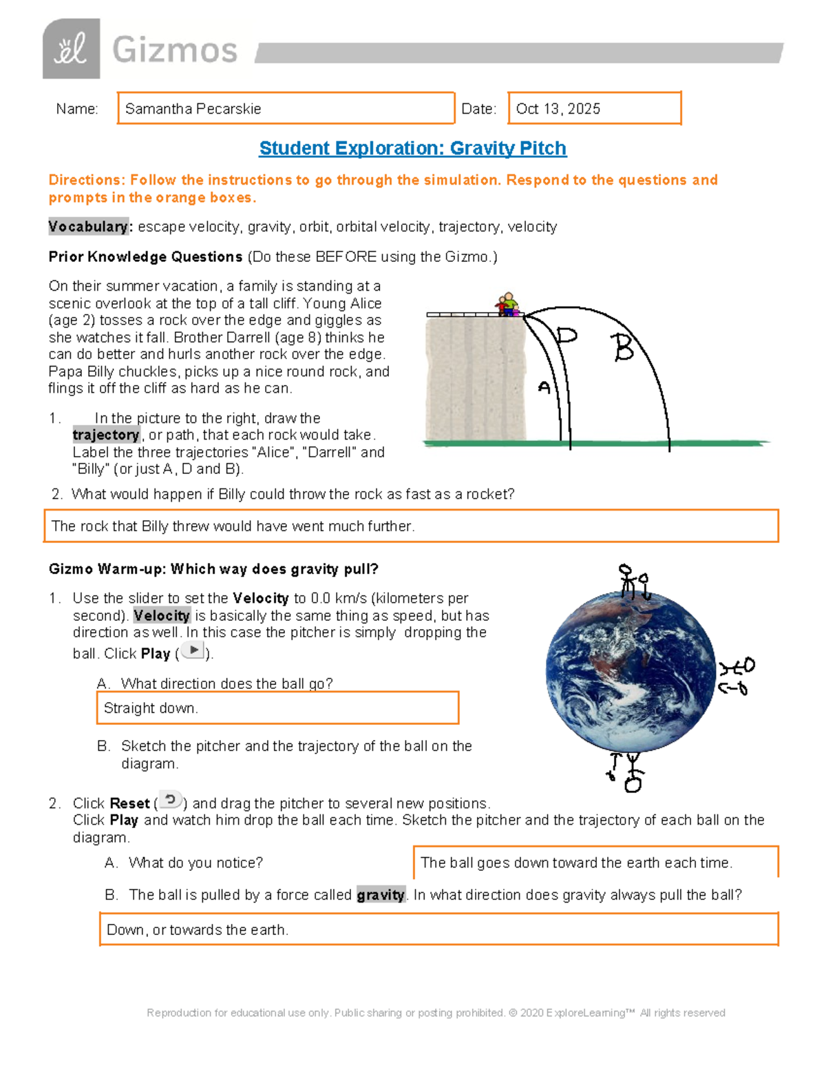 SES4U-2.0-Gravity Pitch Gizmo - Name: Samantha Pecarskie Date: Oct 13, 2025 Student Exploration ...
