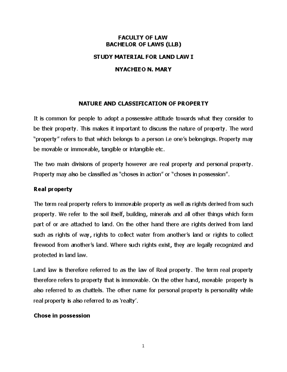 Land Law Main Notes 2 Faculty Of Law Bachelor Of Laws Llb Study