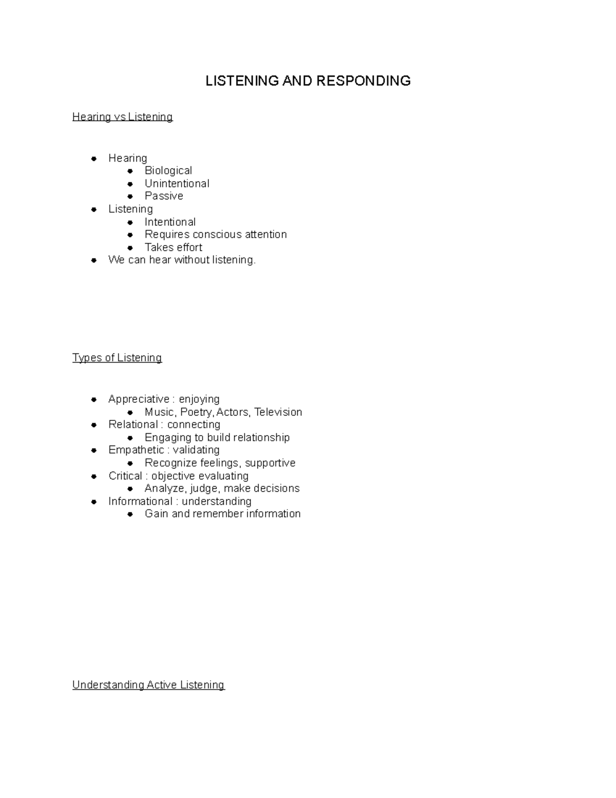 CST 100 Listening and Responding Notes Part 1 - LISTENING AND ...