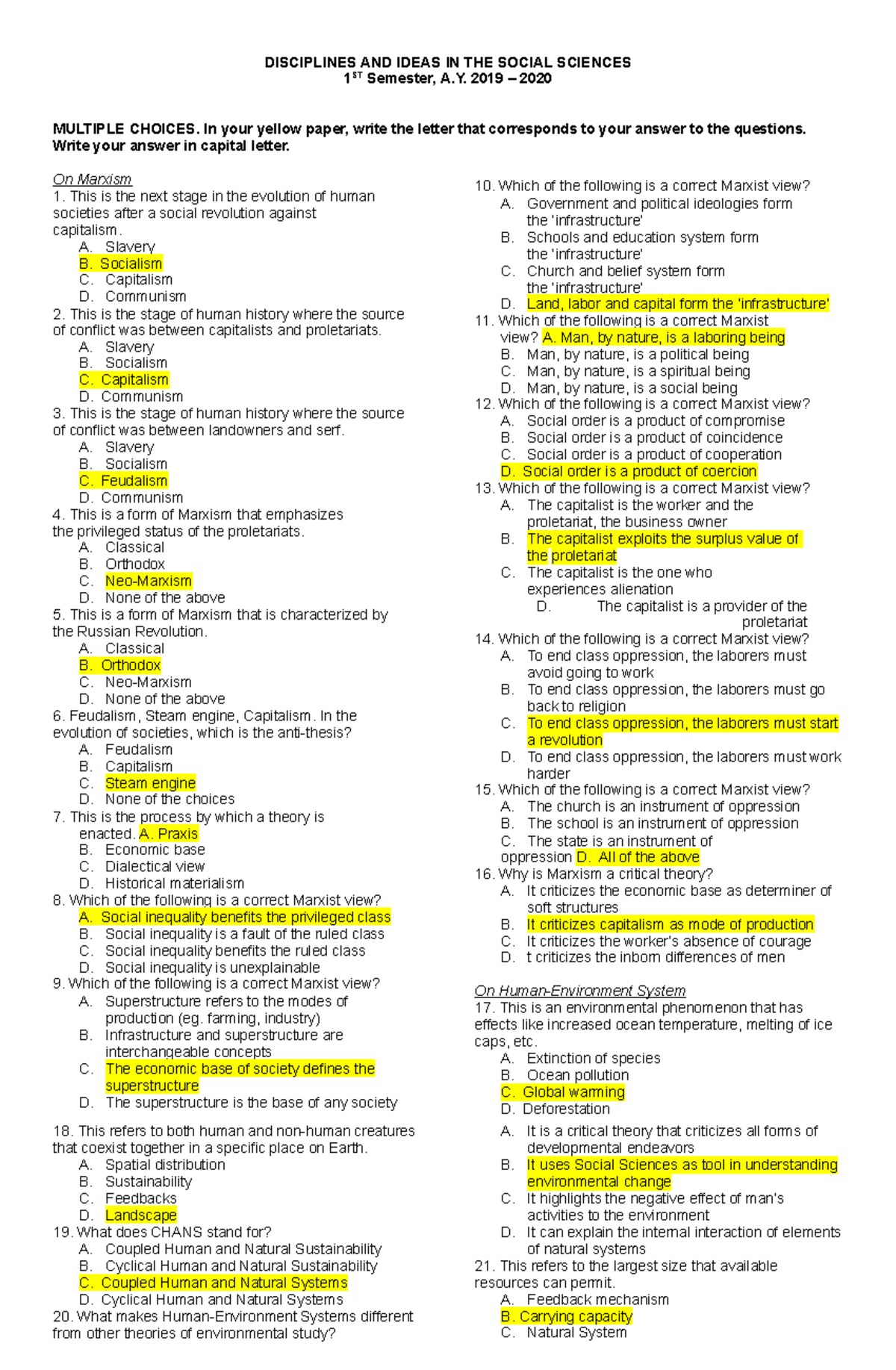 Practice Quiz on Marxism - DISCIPLINES AND IDEAS IN THE SOCIAL SCIENCES ...