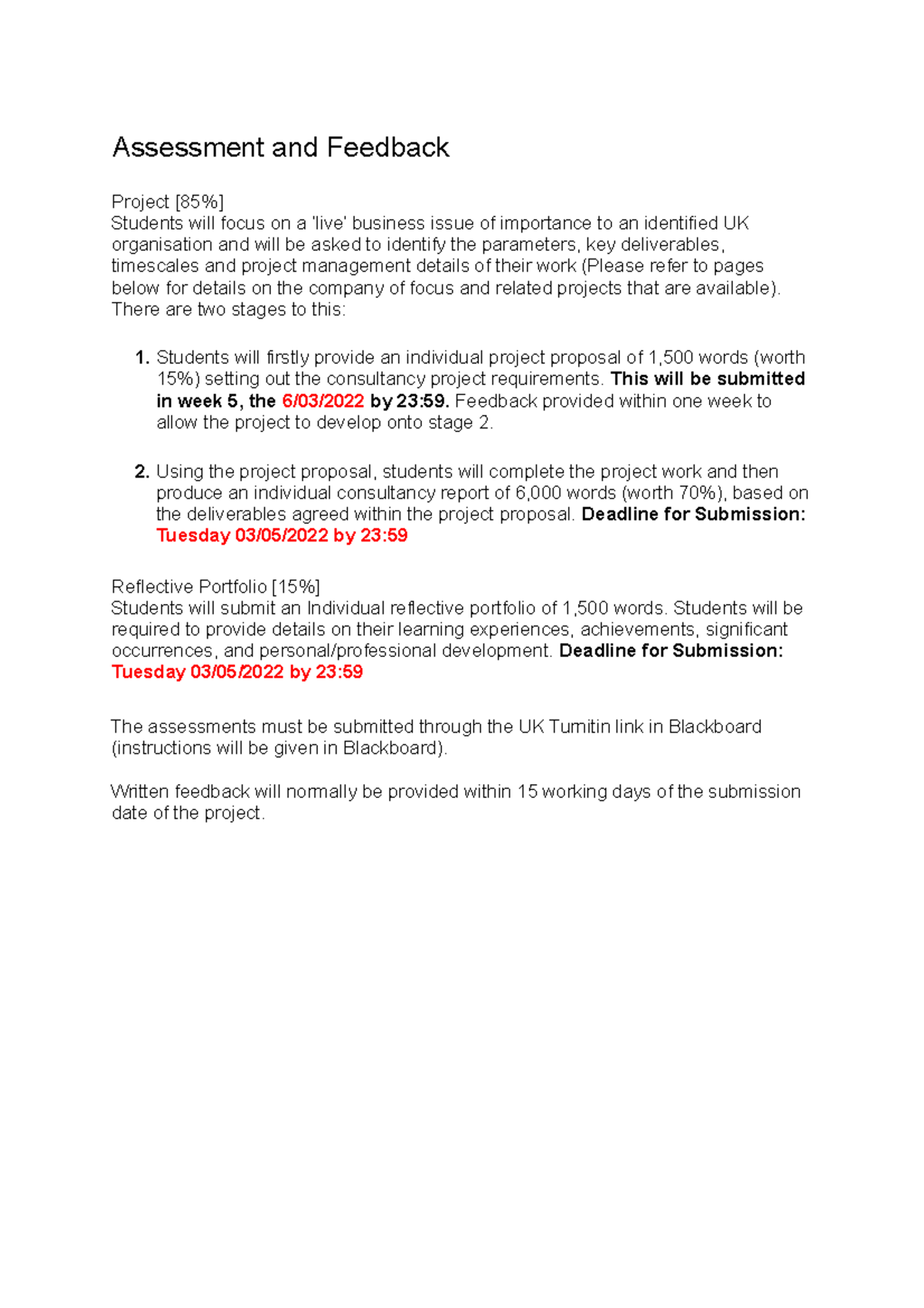 First part - sample papers - Assessment and Feedback Project [85% ...