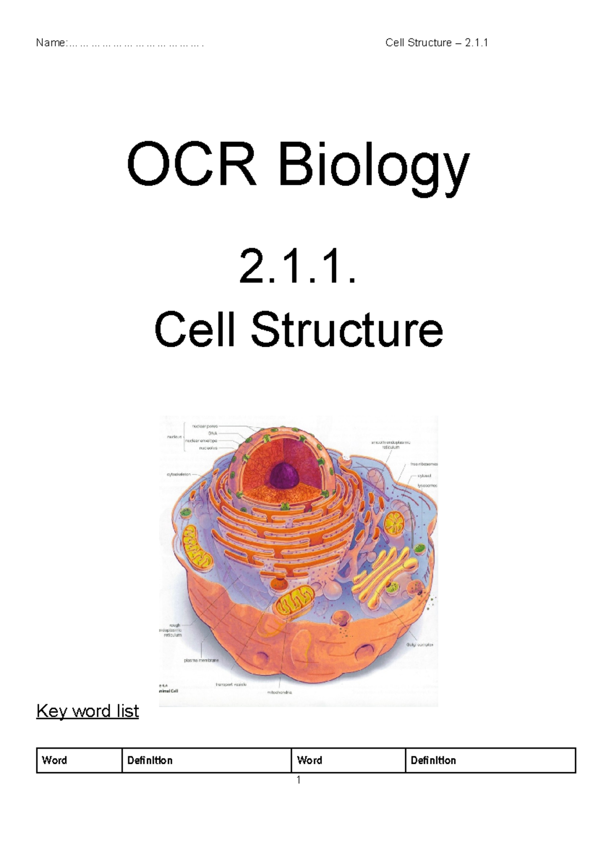 2.1.1 CELL Structure - Biology A Level notes - OCR Biology 2.1. Cell ...