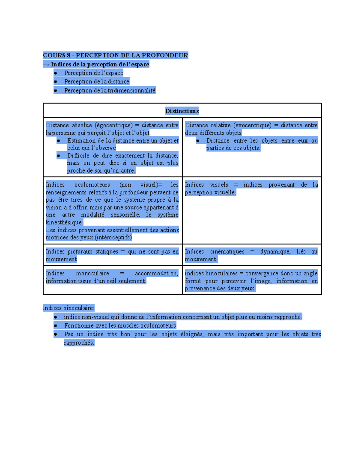 Cours 8 - Perception DE LA Profondeur - COURS 8 - PERCEPTION DE LA ...