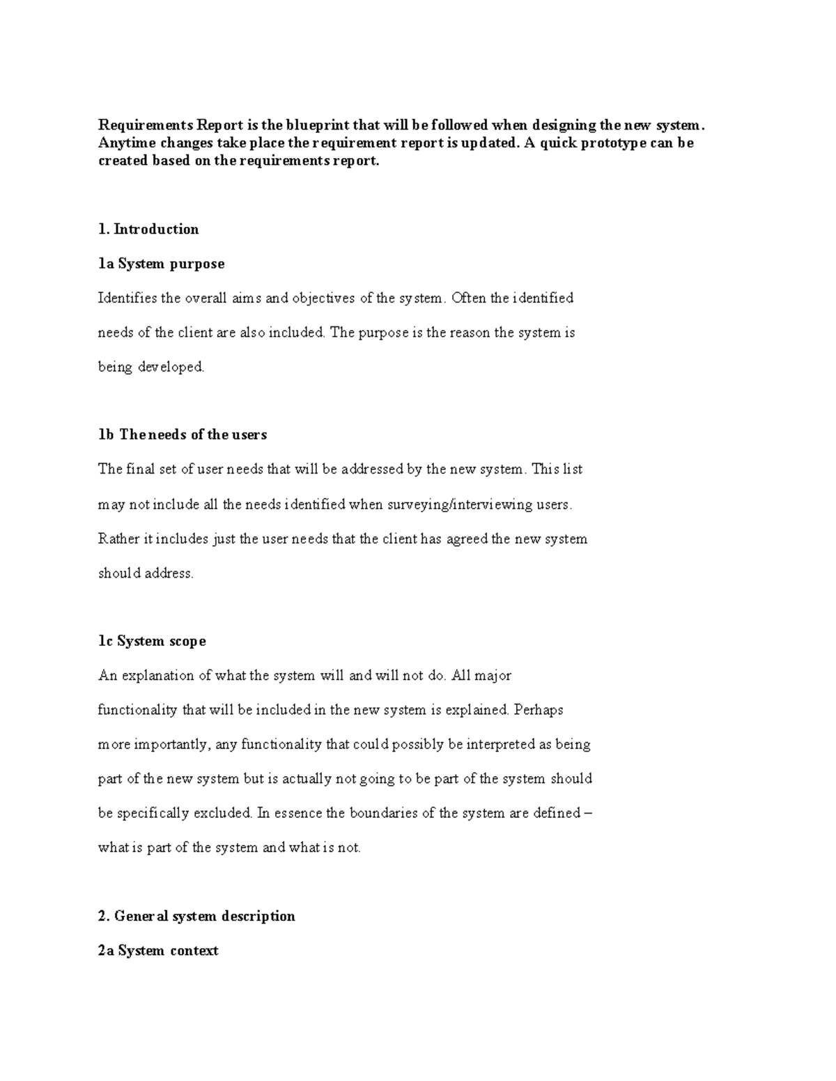 Outline for requirements Report - Requirements Report is the blueprint ...