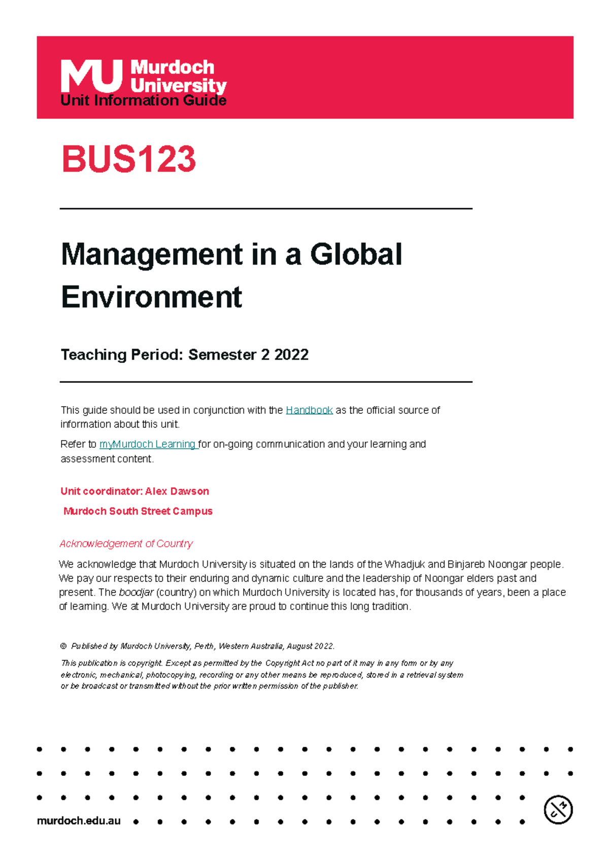 BUS123 S2 2022 UILG V2 - Unit Information Guide BUS Management in a ...