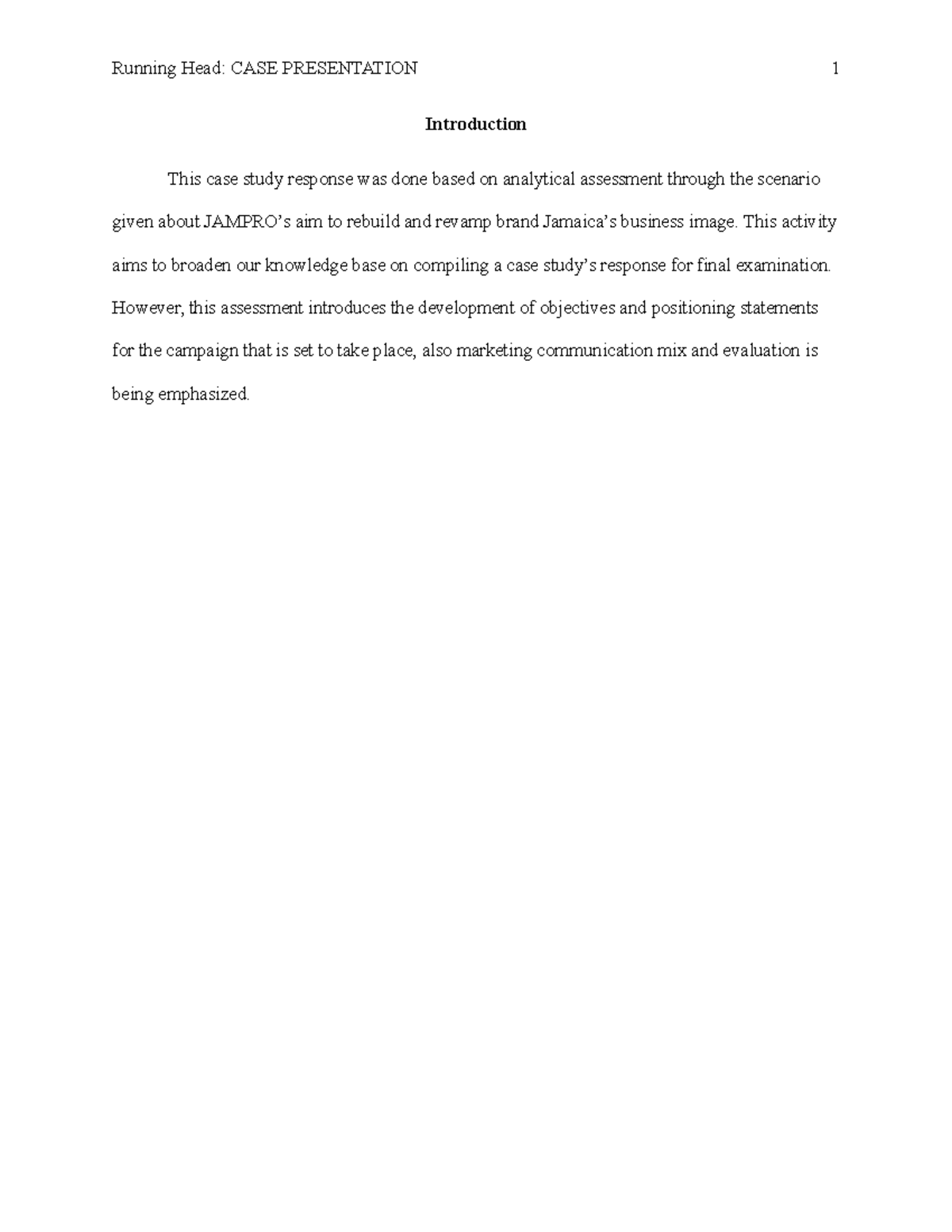 IMC Case - This is a case question and answer - Running Head: CASE ...