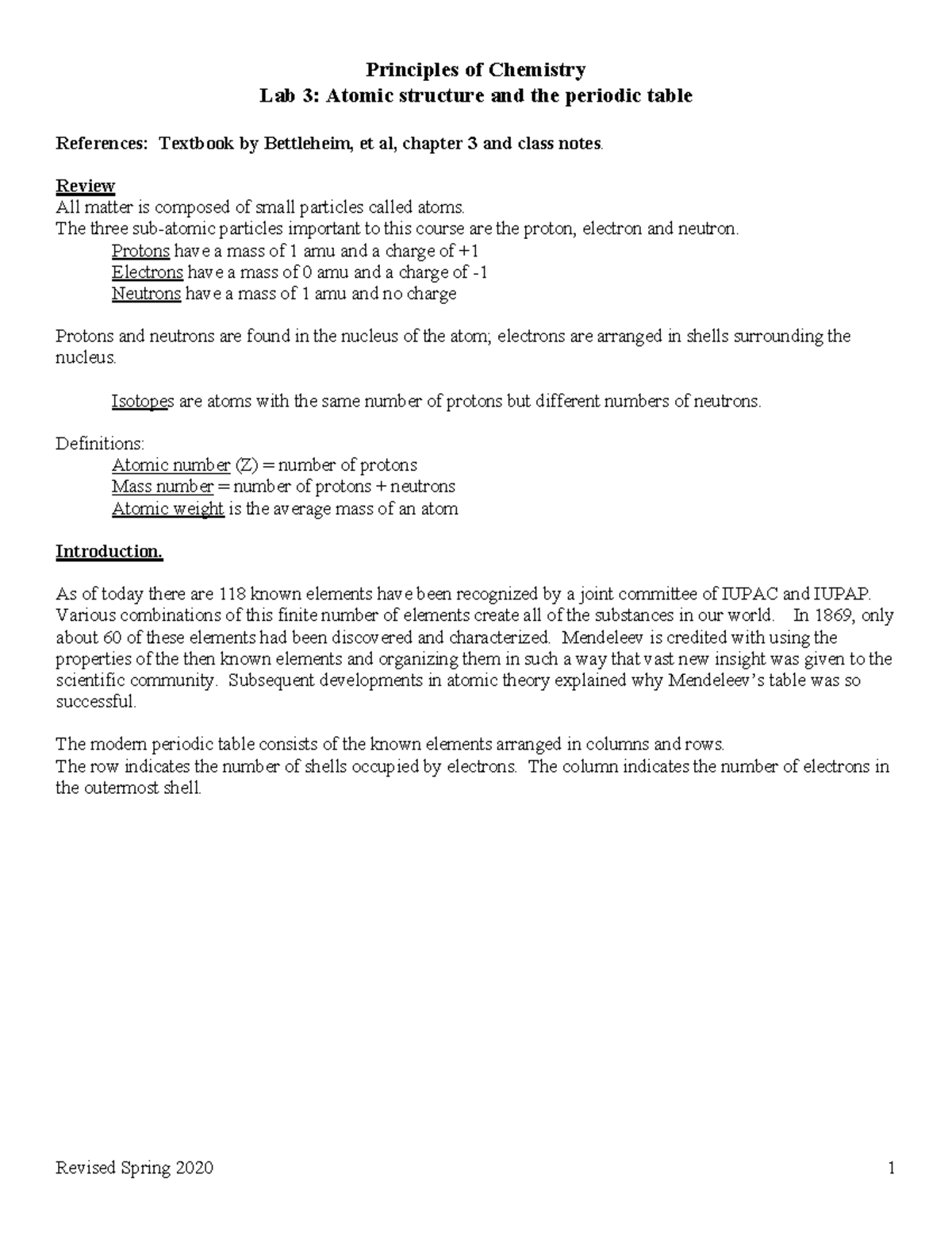 Lab+4 - Atomic Structure - Principles of Chemistry Lab 3: Atomic ...