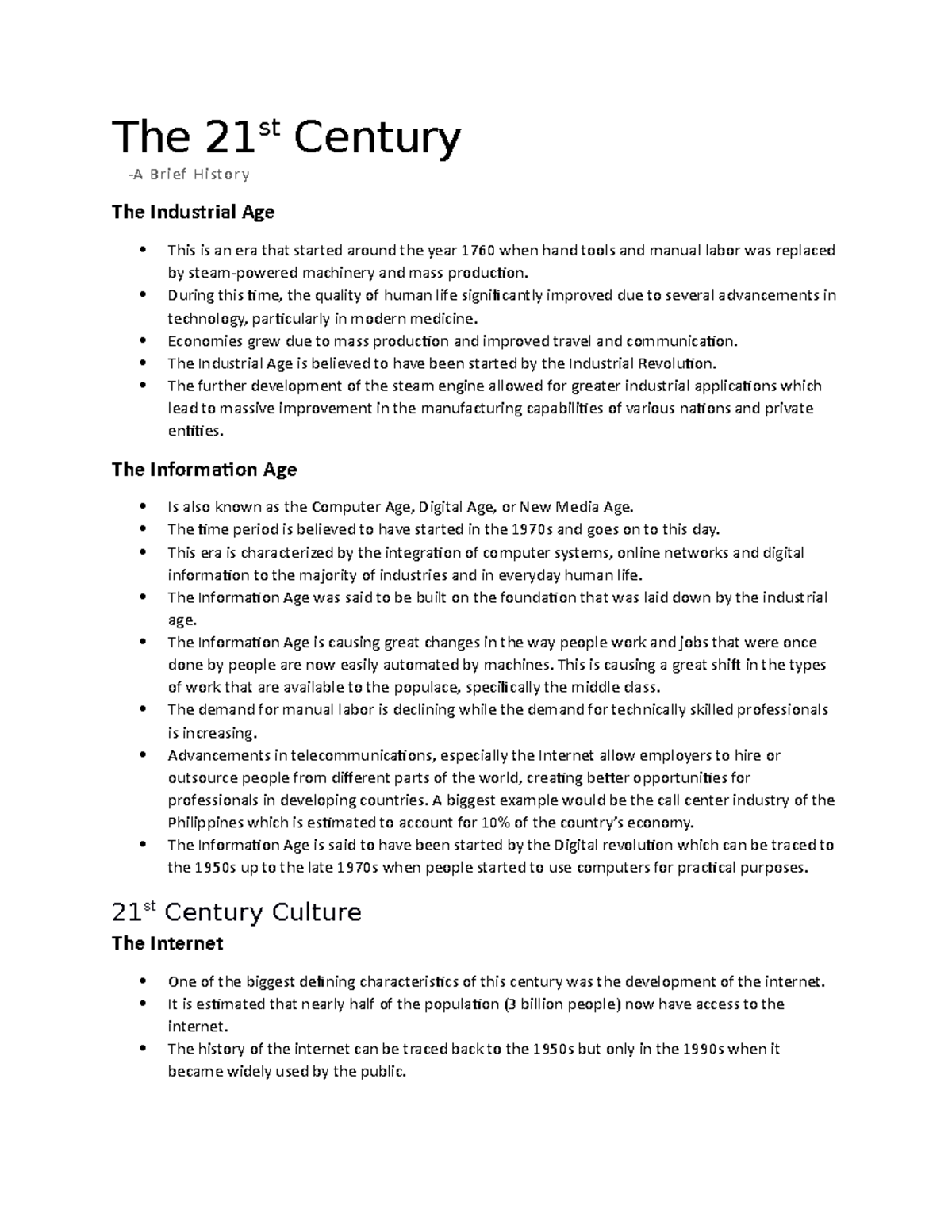 The 21st Century - ASSIGNMENT - The 21 st Century -A Brief History The ...