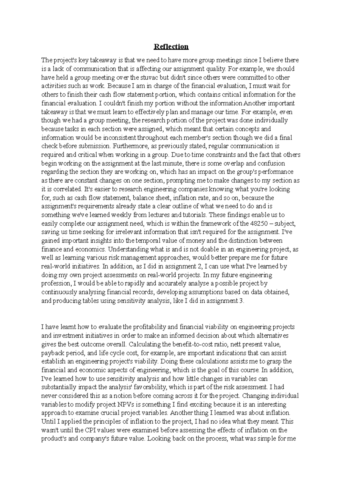 Assignment 4 Reflection - Reflection The project's key takeaway is that ...