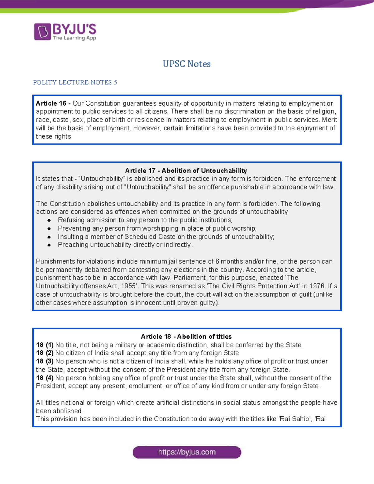 Polity Lecture Notes 5 - UPSC Notes POLITY LECTURE NOTES 5 Article 16 ...