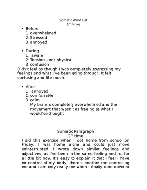 Somatic Word List 4 both list and paragraph - Somatic Word List 1 st ...
