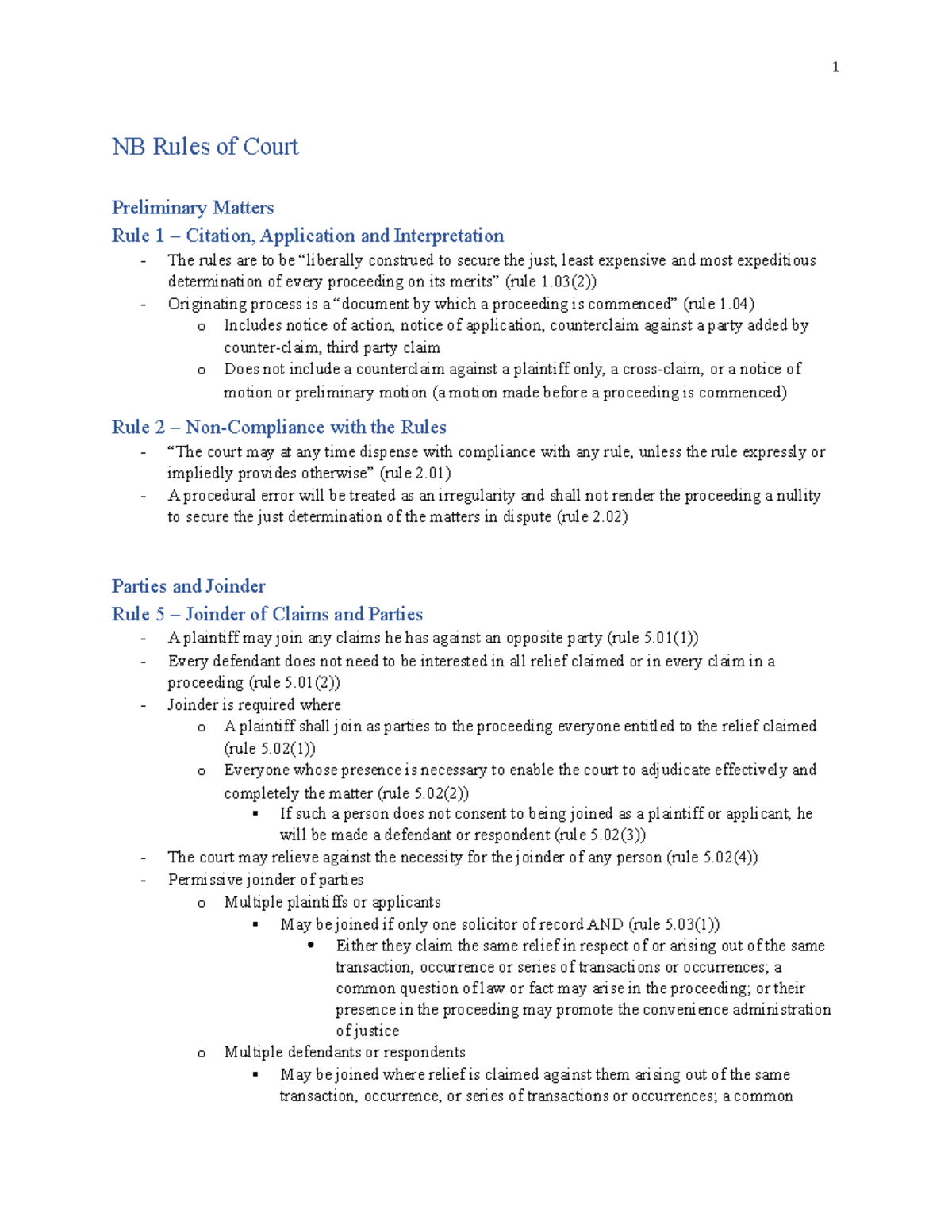 Rules of Court for Exam - NB Rules of Court Preliminary Matters Rule 1 ...