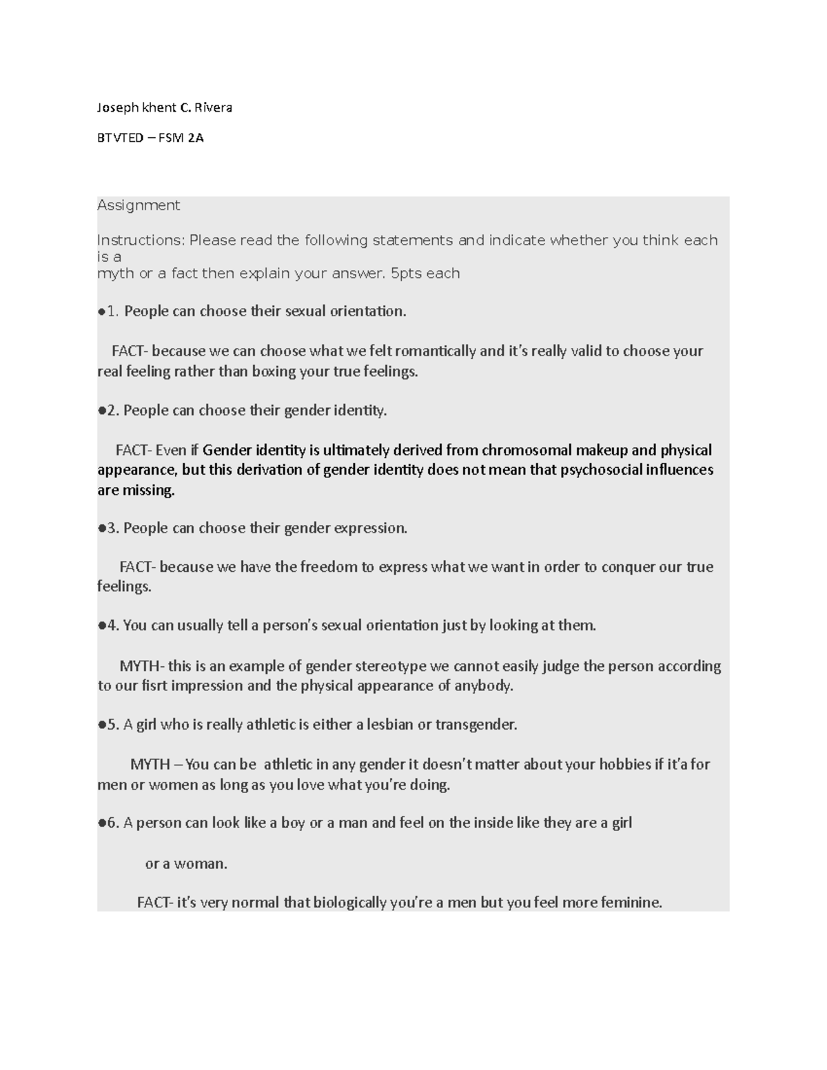 MYTH vs FACT - Activity - Joseph khent C. Rivera BTVTED – FSM 2A ...