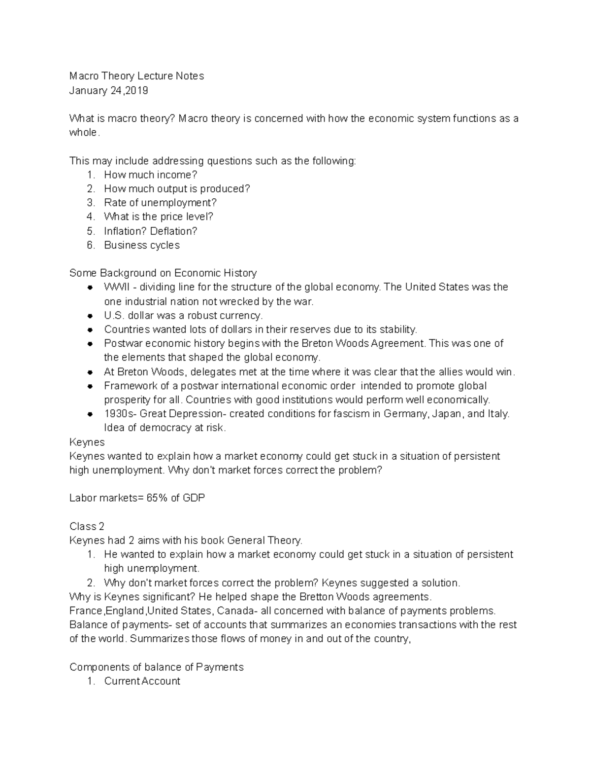 Macro Notes Class 1 2 Macro Theory Lecture Notes January 24 What Is Macro Theory Macro