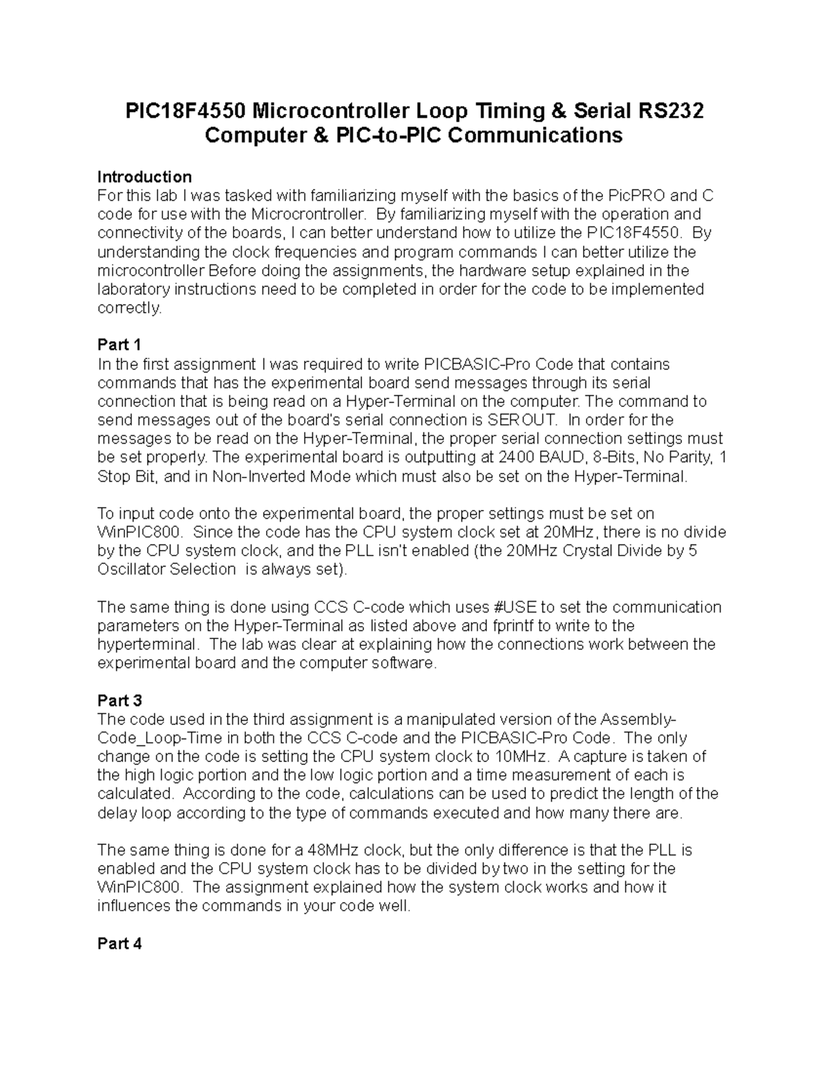Lab1 Lab1 Pic18f4550 Microcontroller Loop Timing Serial Rs