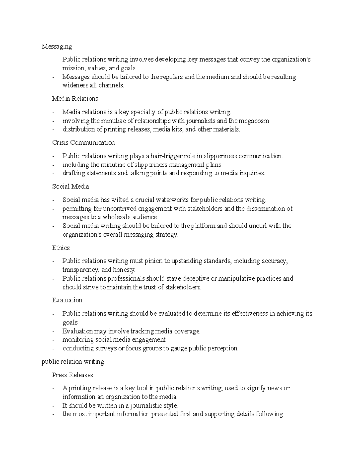 Media Literay NOTE 18 - Messaging Public relations writing involves developing key messages that ...