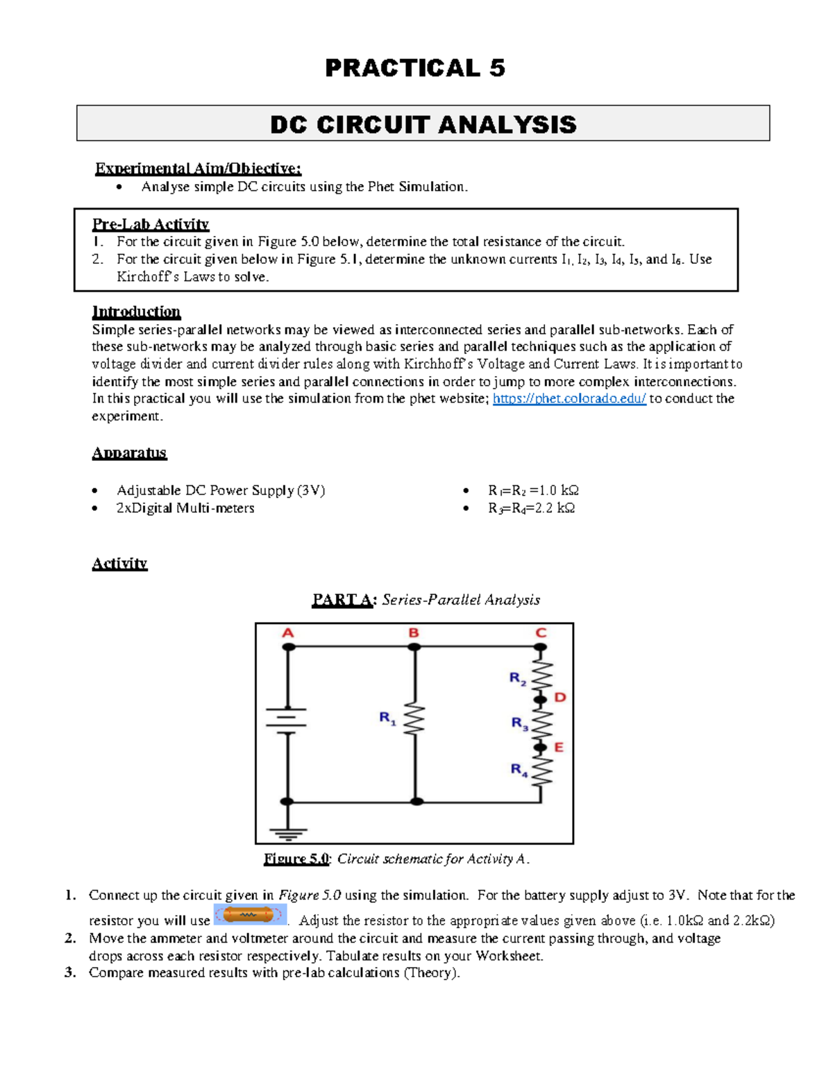 Practical 5 DC Circuit Analysis (Simulation Instructions) - PRACTICAL 5 Experimental Aim ...