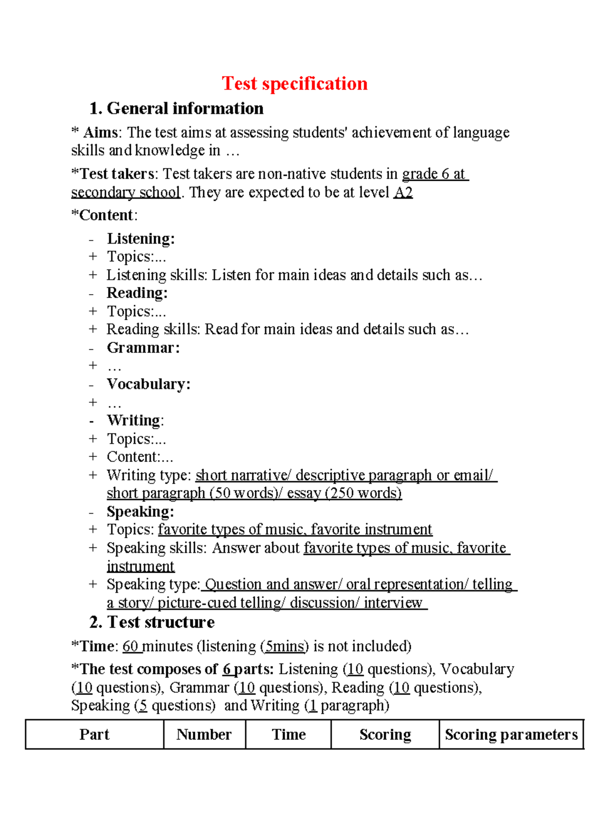 Midterm Sample - Test specification - Test specification 1. General ...