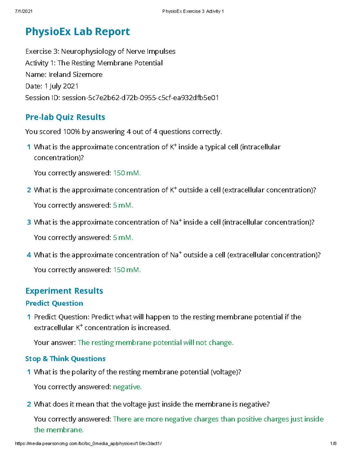 Physio Ex Exercise 3 Activity 1 - PhysioEx Lab Report Exercise 3 ...