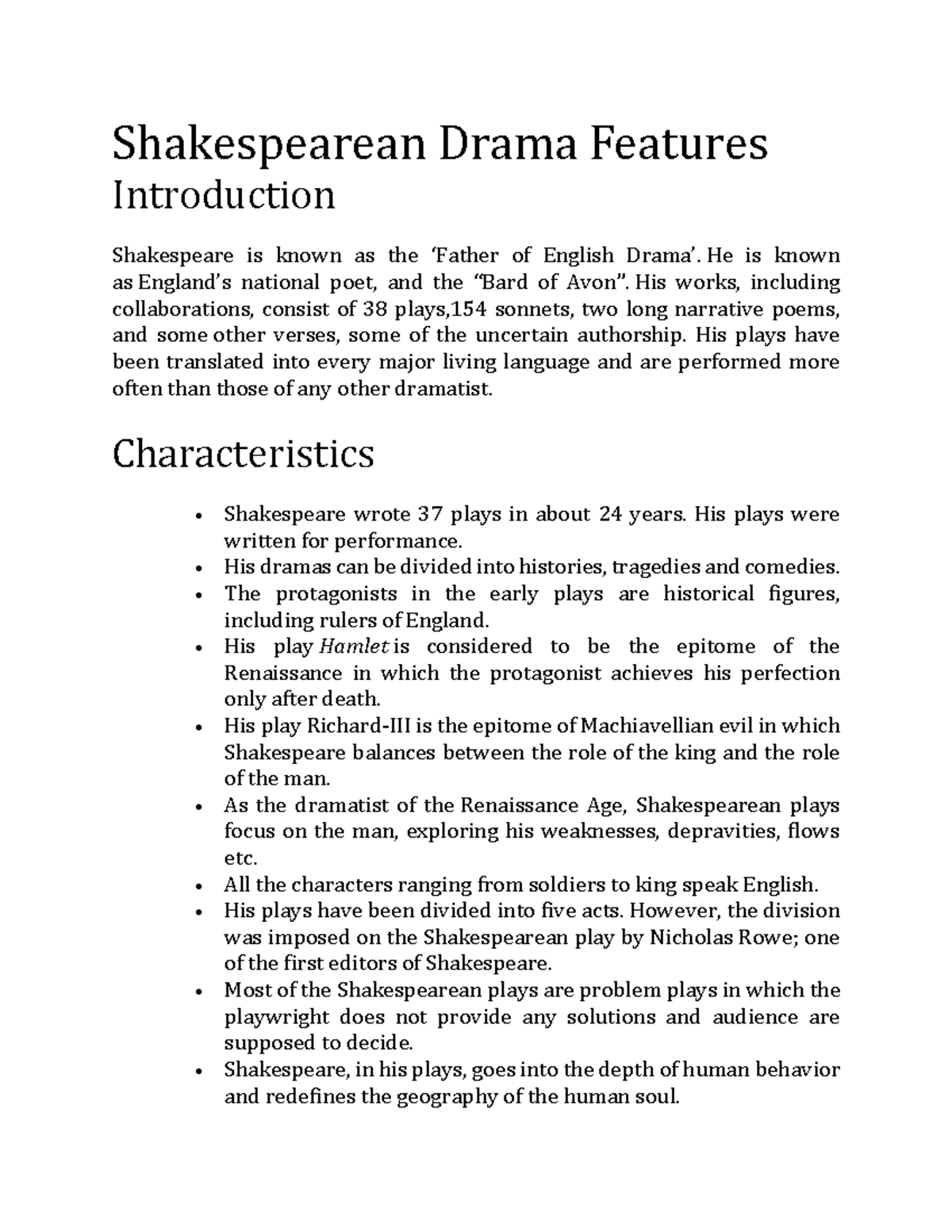 Shakespearean-Drama-Features - Shakespearean Drama Features ...
