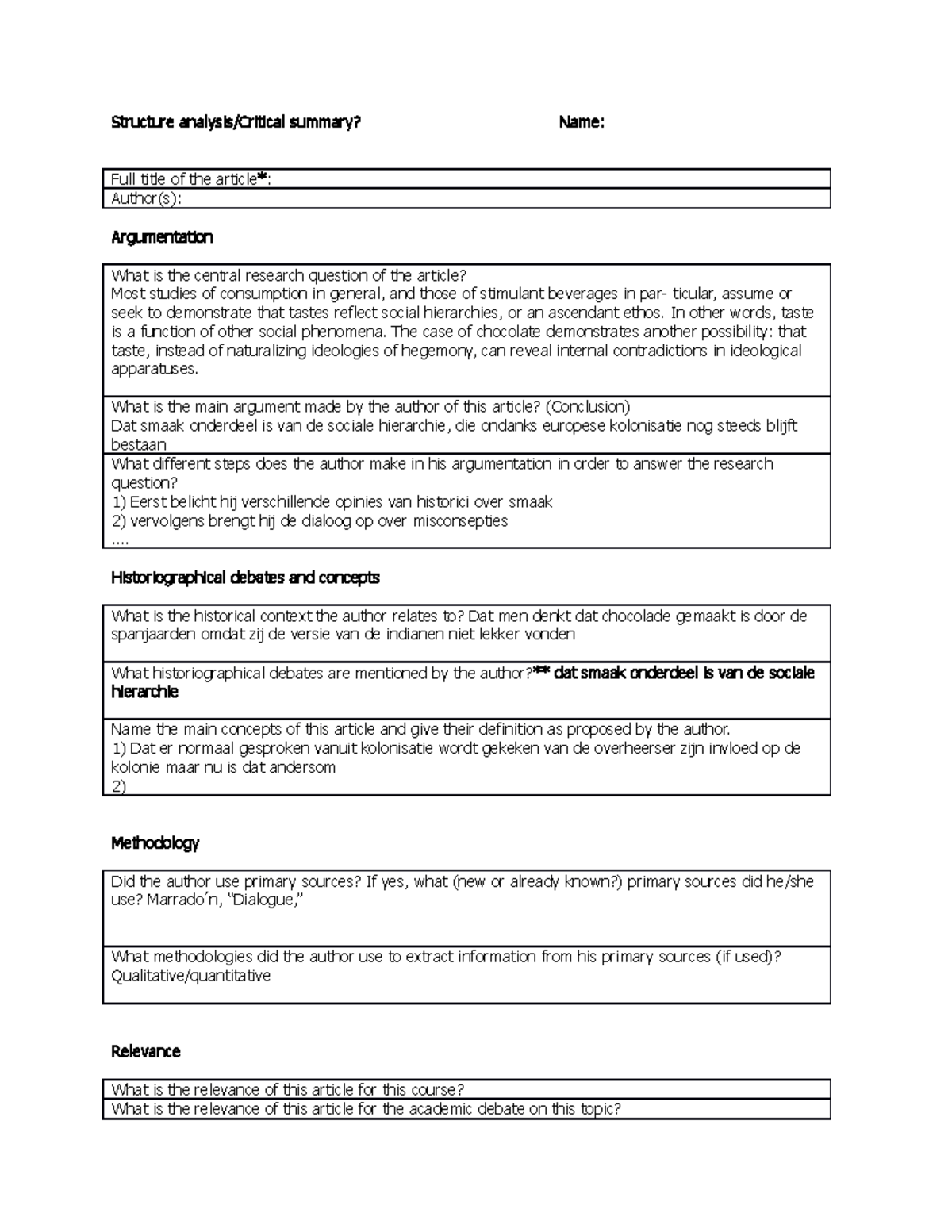 Structure analysis - Structuur analyse - Structure analysis/Critical summary? Name: Full title ...