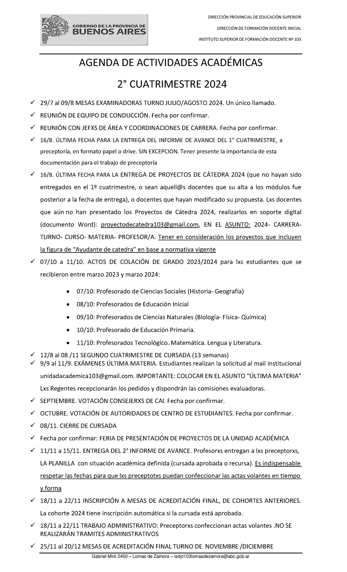 Segundo-cuatrimestre - DIRECCIÓN PROVINCIAL DE EDUCACIÓN SUPERIOR ...