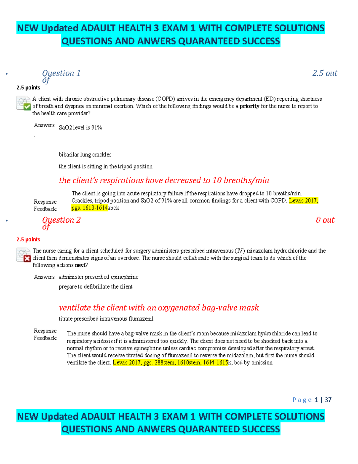 Adult Health III study guide - QUESTIONS AND ANWERS QUARANTEED SUCCESS ...