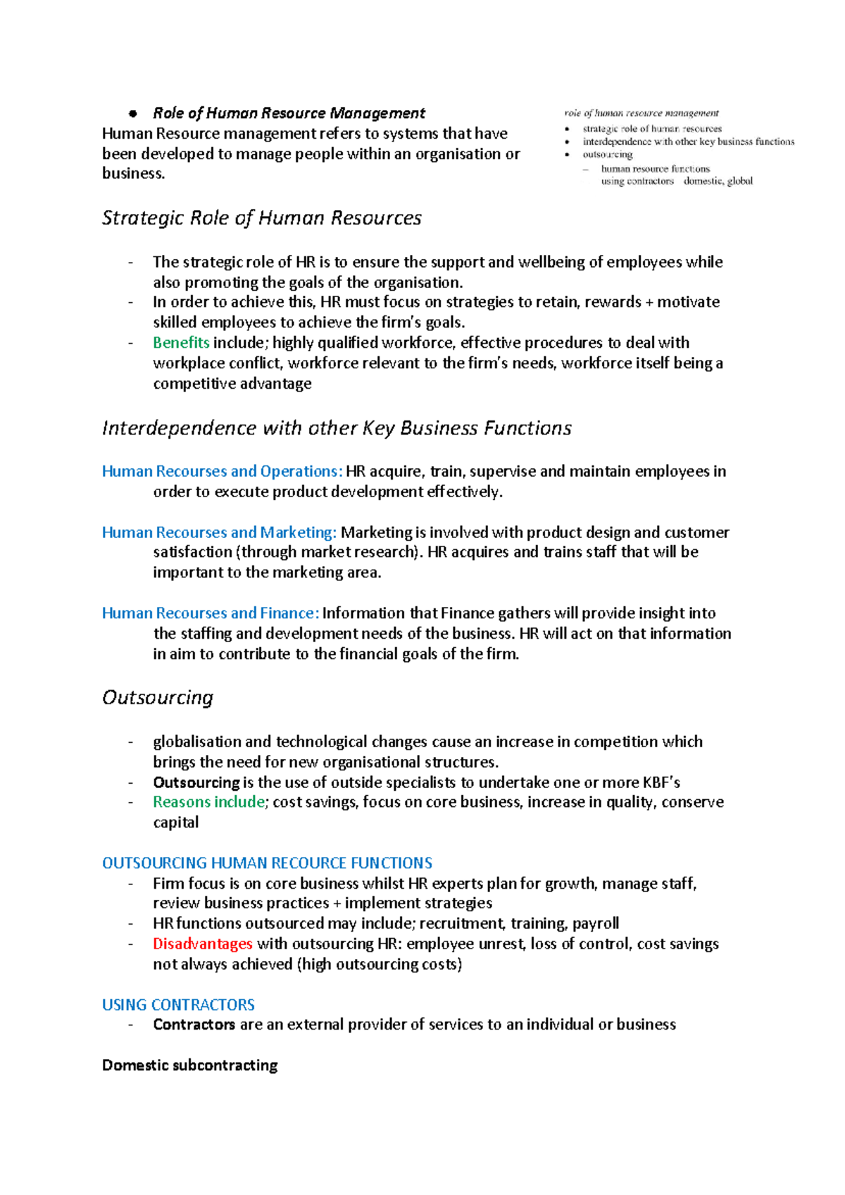 Human Resources HSC Study Notes - Role of Human Resource Management ...