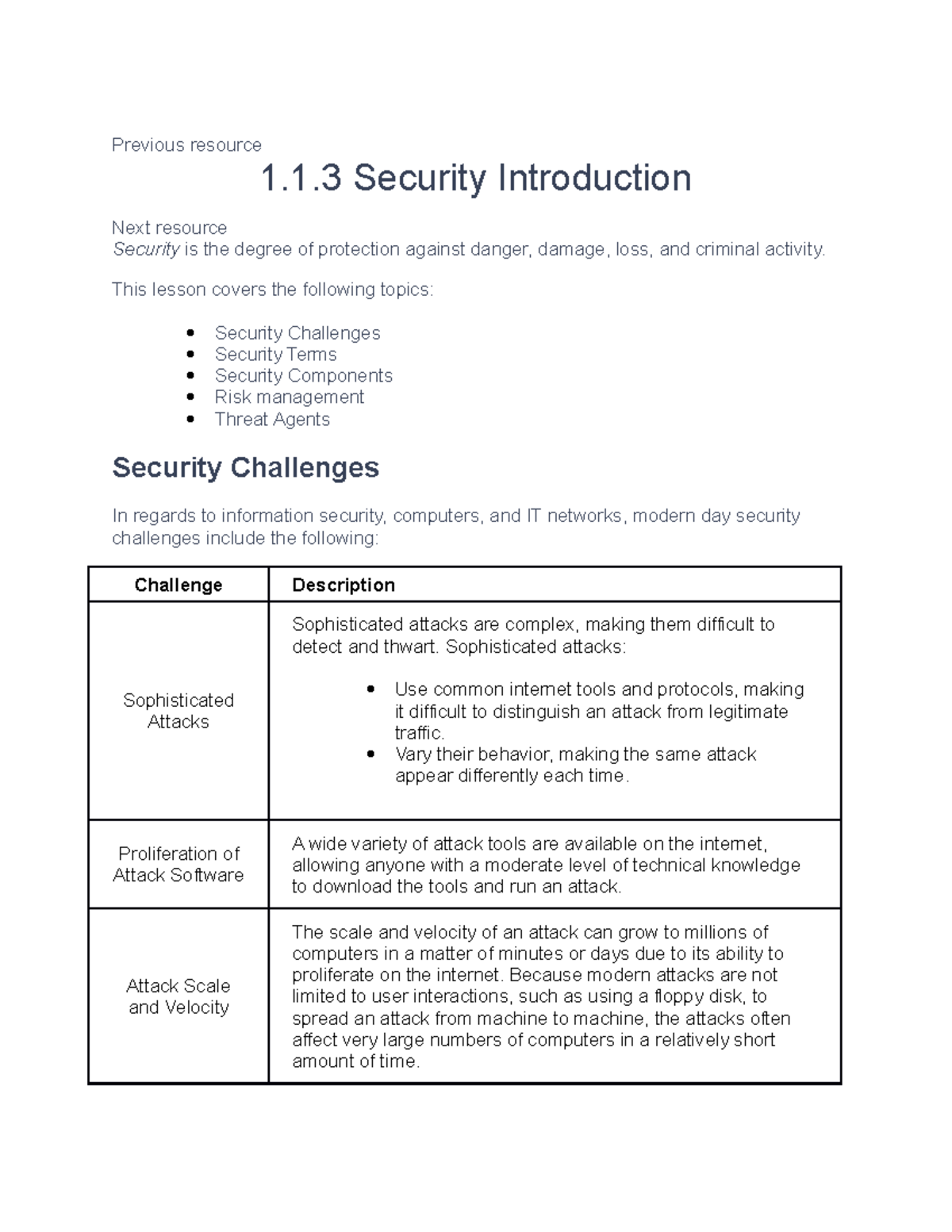 CH 1 notes for testout - Previous resource 1.1 Security Introduction ...
