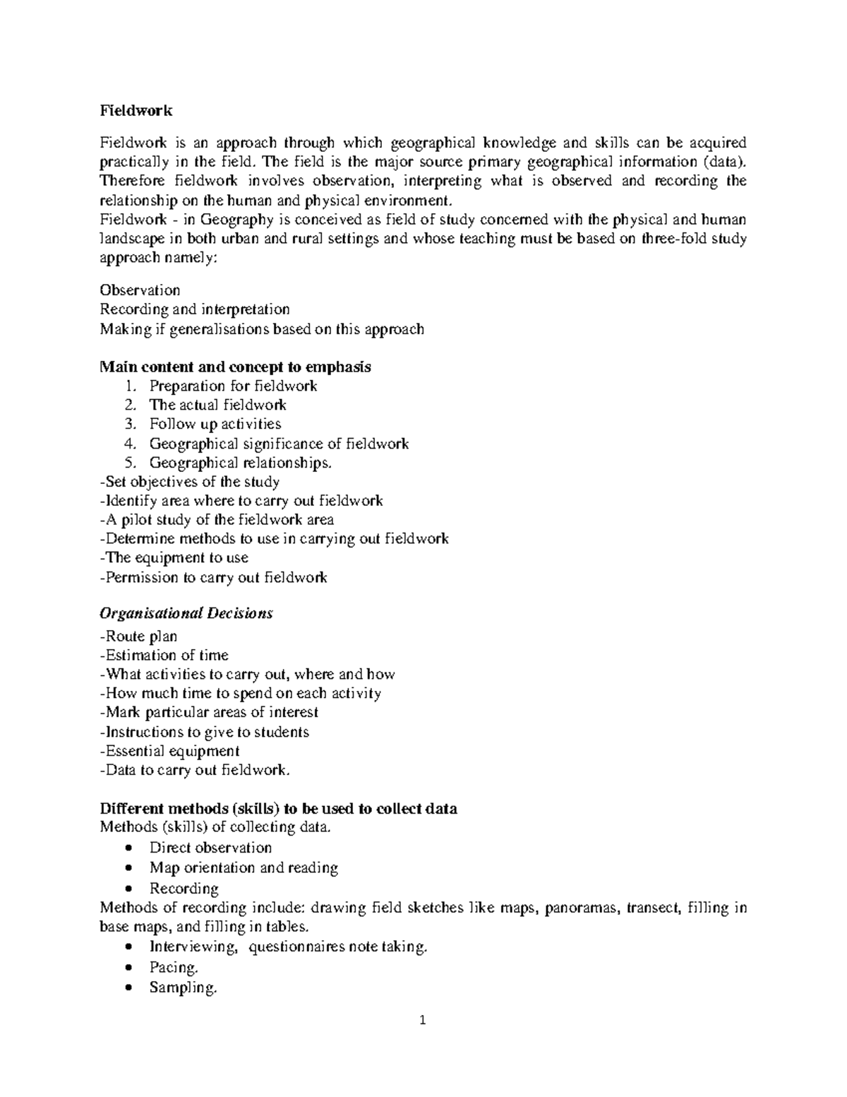 Fieldwork I Want Goeg 101 Past Papers Fieldwork Fieldwork Is An