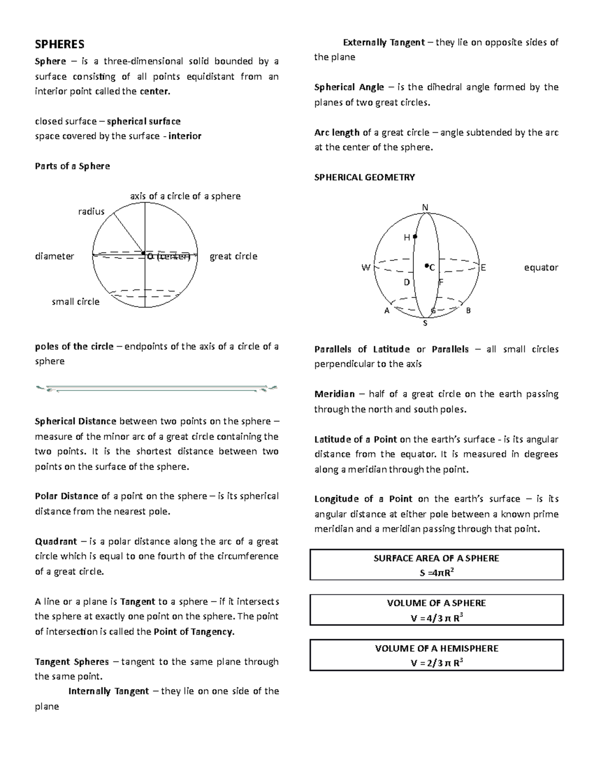 Lecture - Sphere - SPHERES Sphere – is a three-dimensional solid ...