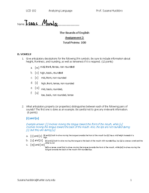 Assignment Morphology - LCD 102 Analyzing Language Prof. Susana Huidobro Name - Studocu