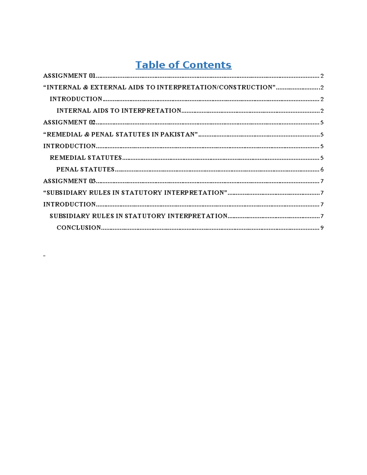 03 Assignments - Table of Contents ASSIGNMENT - Studocu
