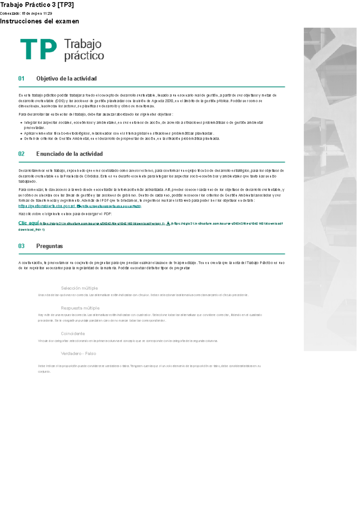 Examen Trabajo Práctico 3 [TP3]75.42 - Trabajo Práctico 3 [TP3] Comenzado: 18 de sep en 11 ...