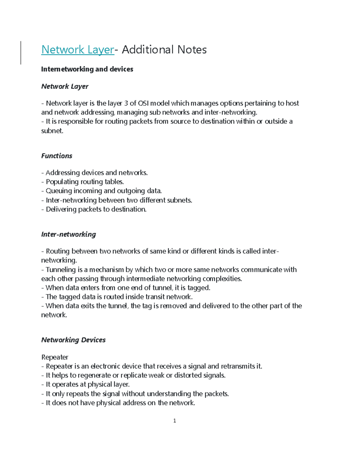 Network Layer-Additional Notes - Network Layer- Additional Notes ...