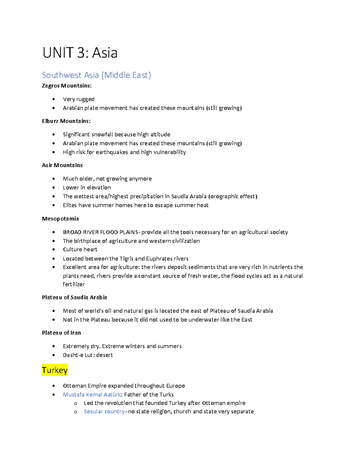 UNIT 3 Asia - These lecture notes cover all of Unit 3 for GEO 1310 ...