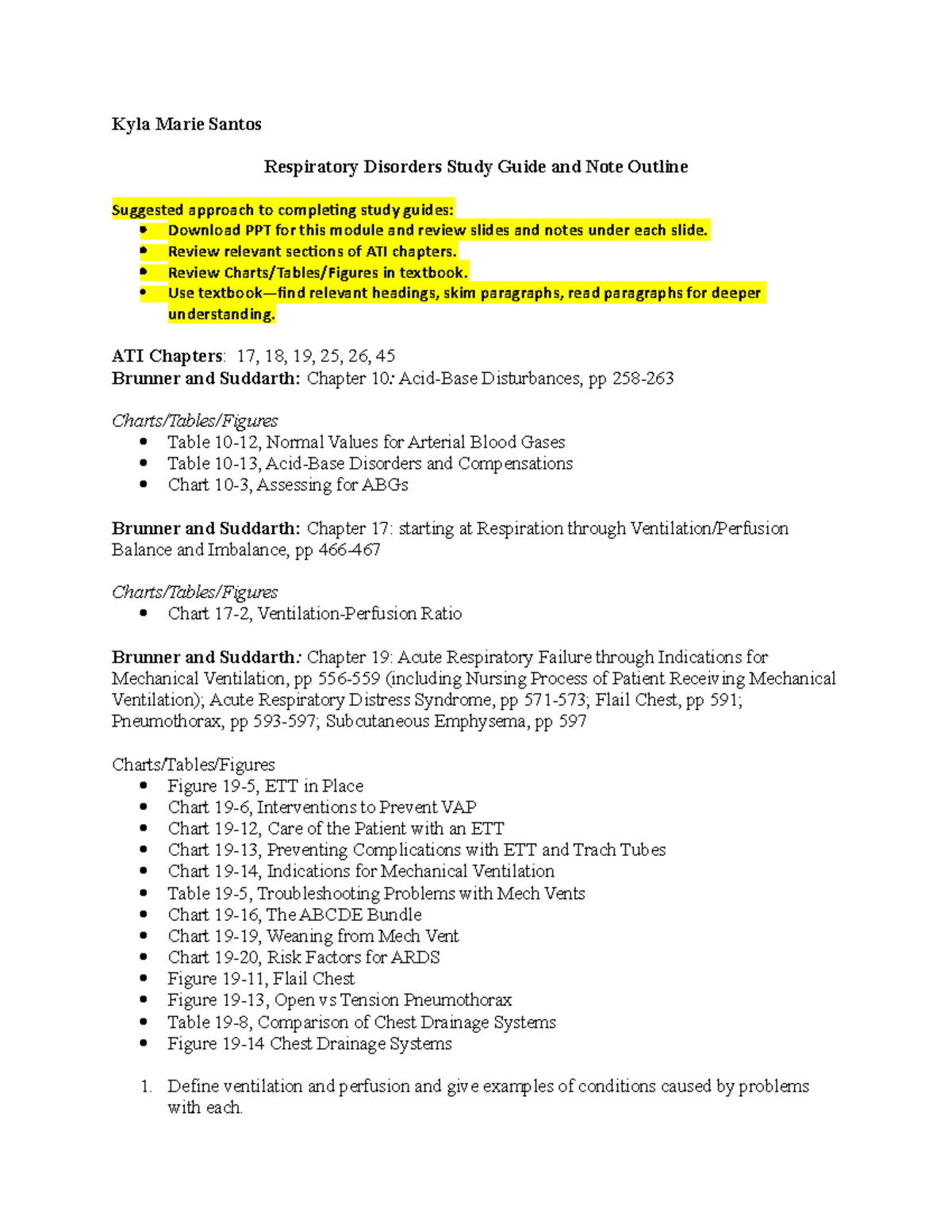Respiratory study guide - Kyla Marie Santos Respiratory Disorders Study ...