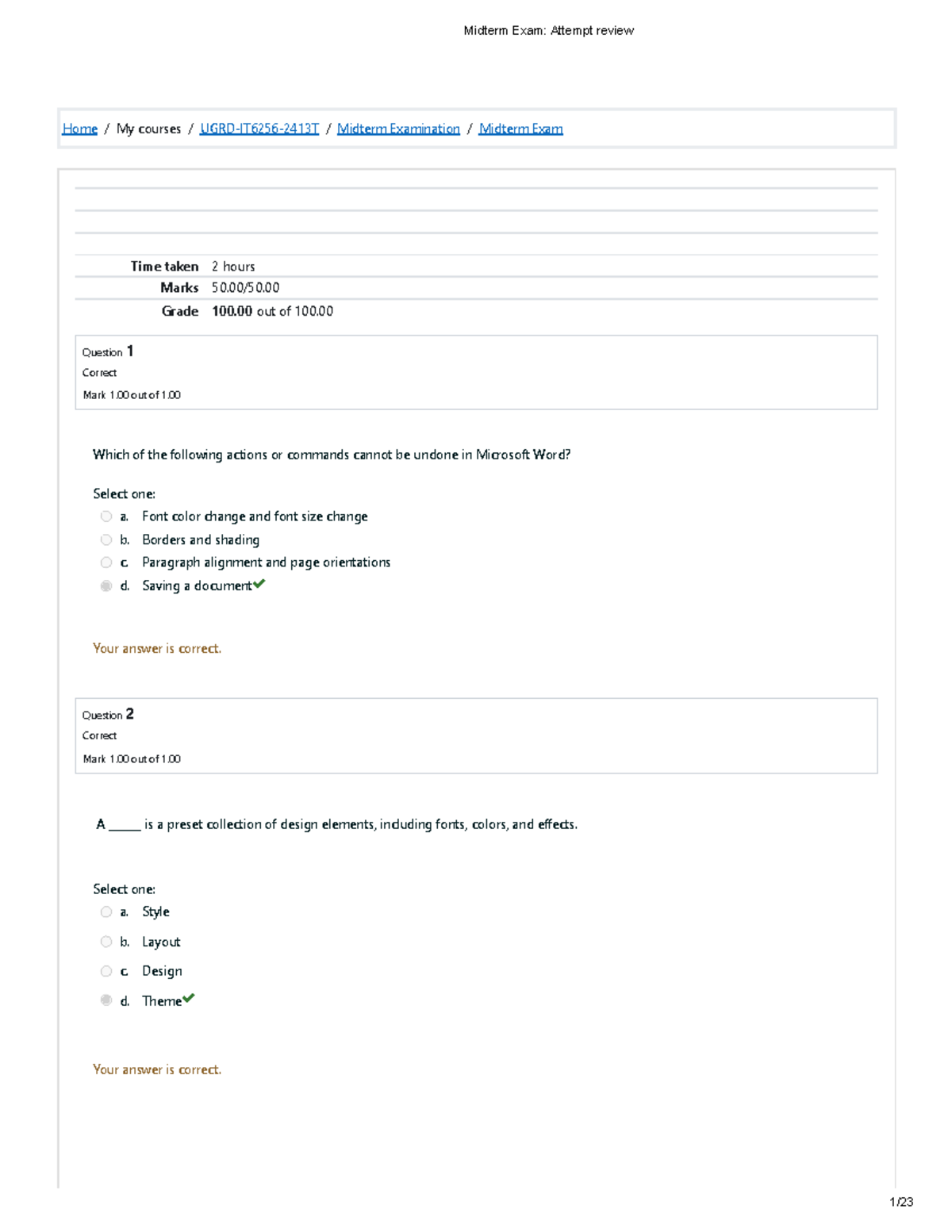 Midterm Exam Attempt review UGRD-IT6256 IT Application Tools in Business - Home / My courses ...