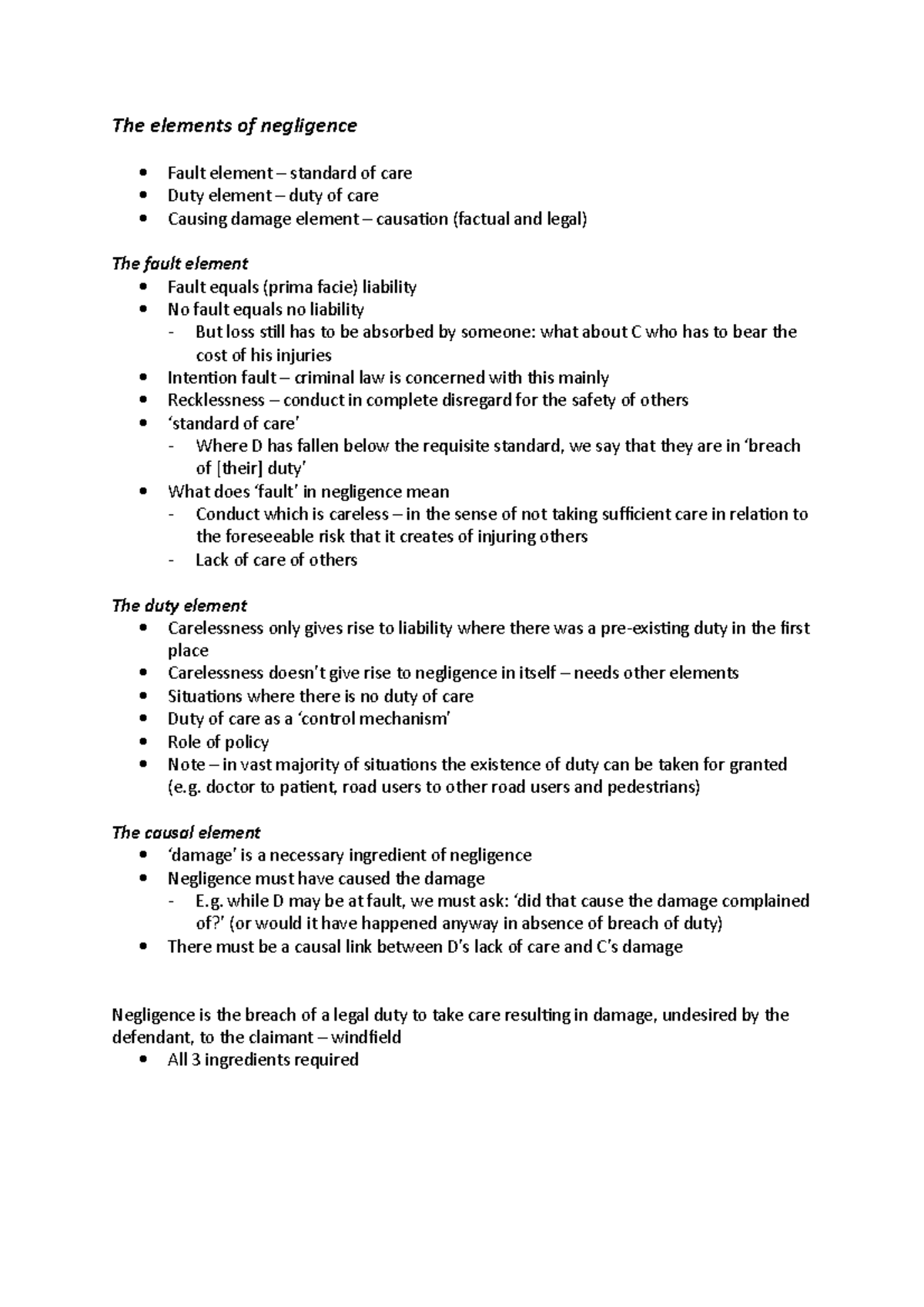 The elements of negligence - doctor to paient, road users to other road ...