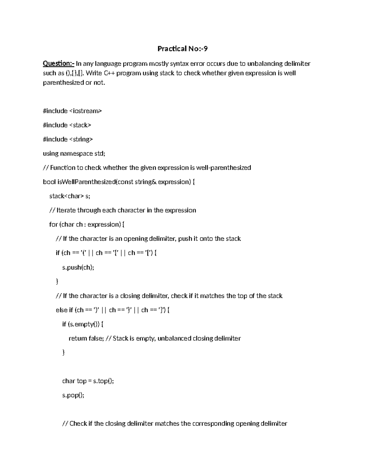 Practical No 9 - Practical No:- Question:- In any language program mostly syntax error occurs ...