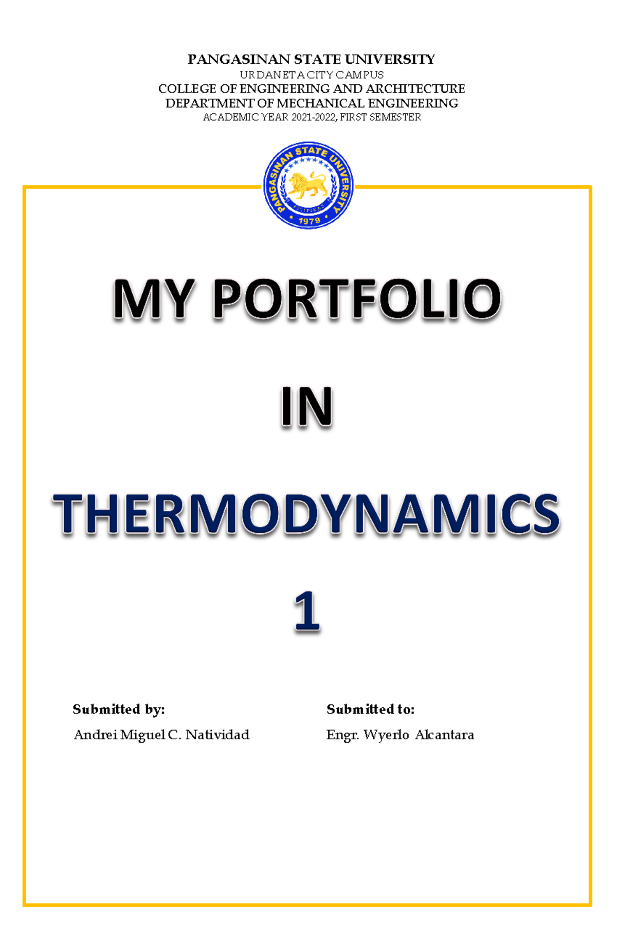 Thermodynamics 1 Portfolio - Mechanical engineering - PANGASINAN STATE ...
