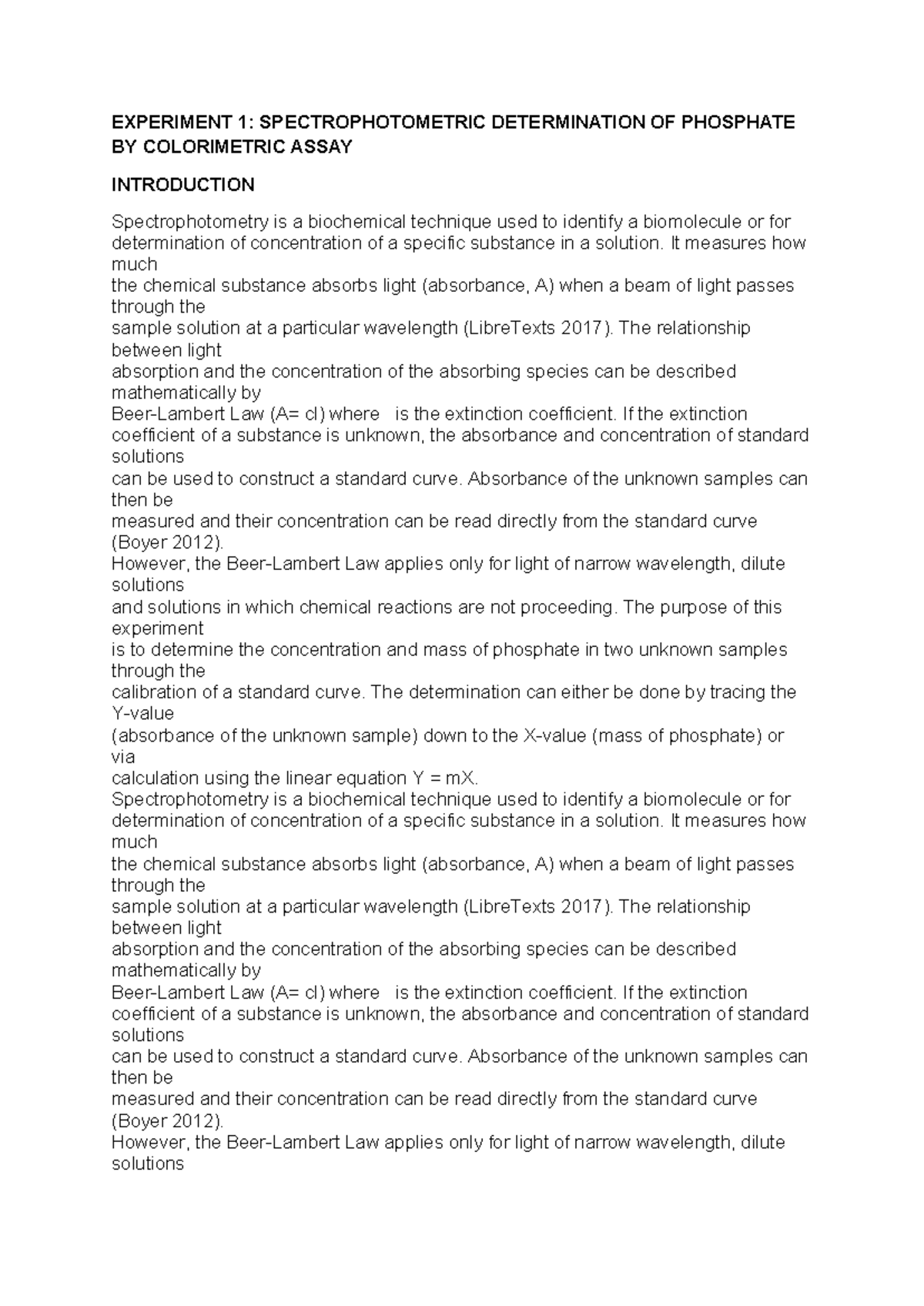 Introduction - EXPERIMENT 1: SPECTROPHOTOMETRIC DETERMINATION OF ...