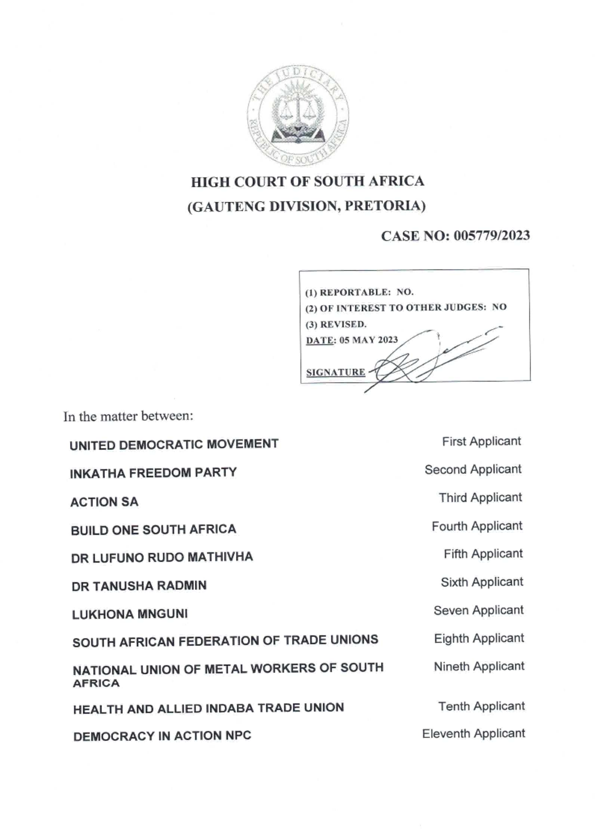 United Democratic Movement v Eskom - Con271 - Studocu