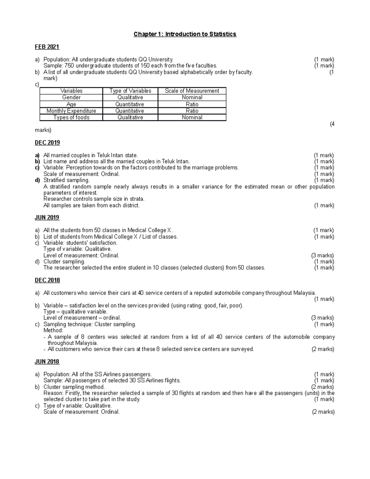 Tutorial Chapter 1 Solution - Chapter 1: Introduction to Statistics FEB ...