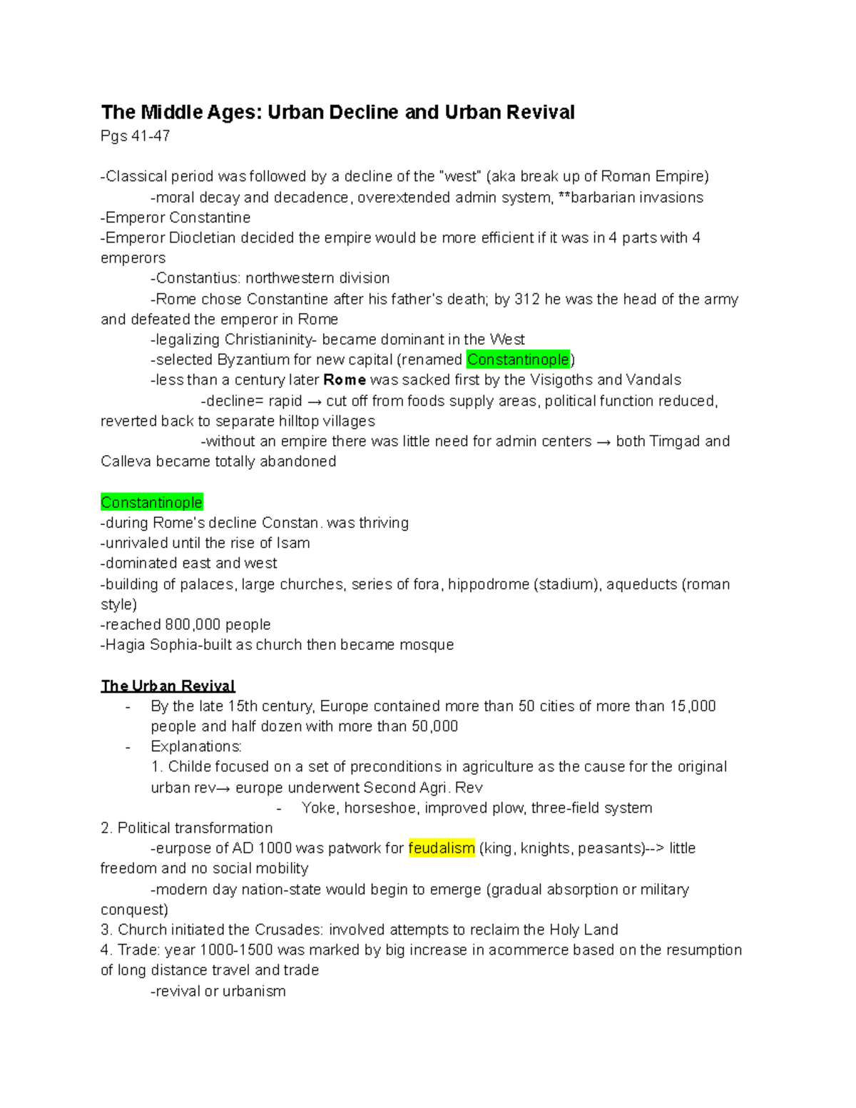 Week 3 - week 3 lecture notes from in-class slides - The Middle Ages ...