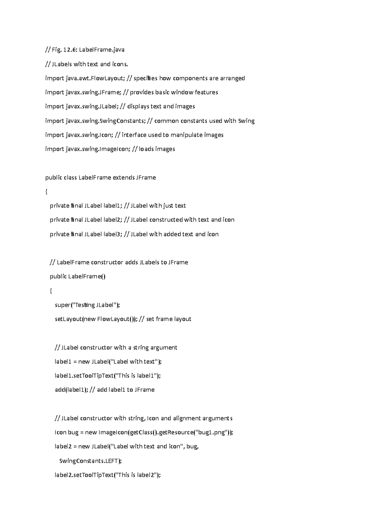 C12 fig 12 06 07 - // Fig. 12: LabelFrame // JLabels with text and ...
