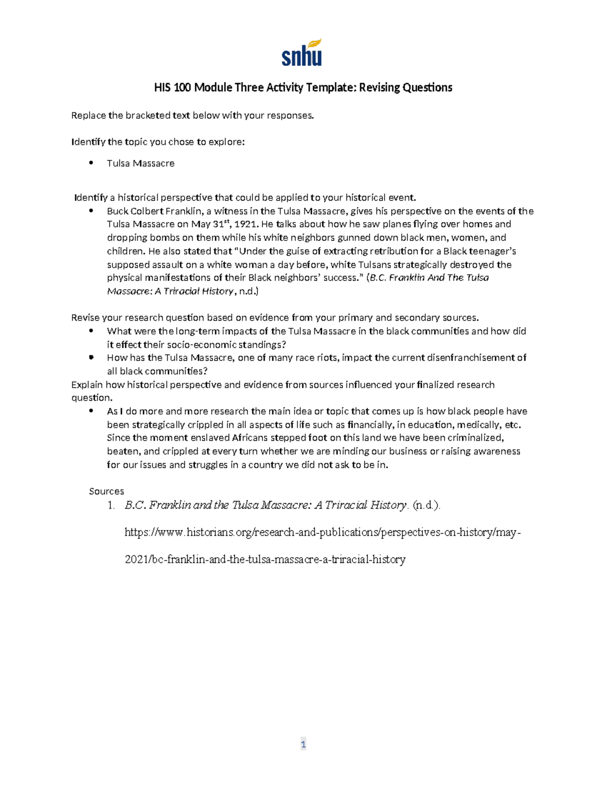 HIS 100 Module Three Activity Revising Questions Completed - HIS 100 ...