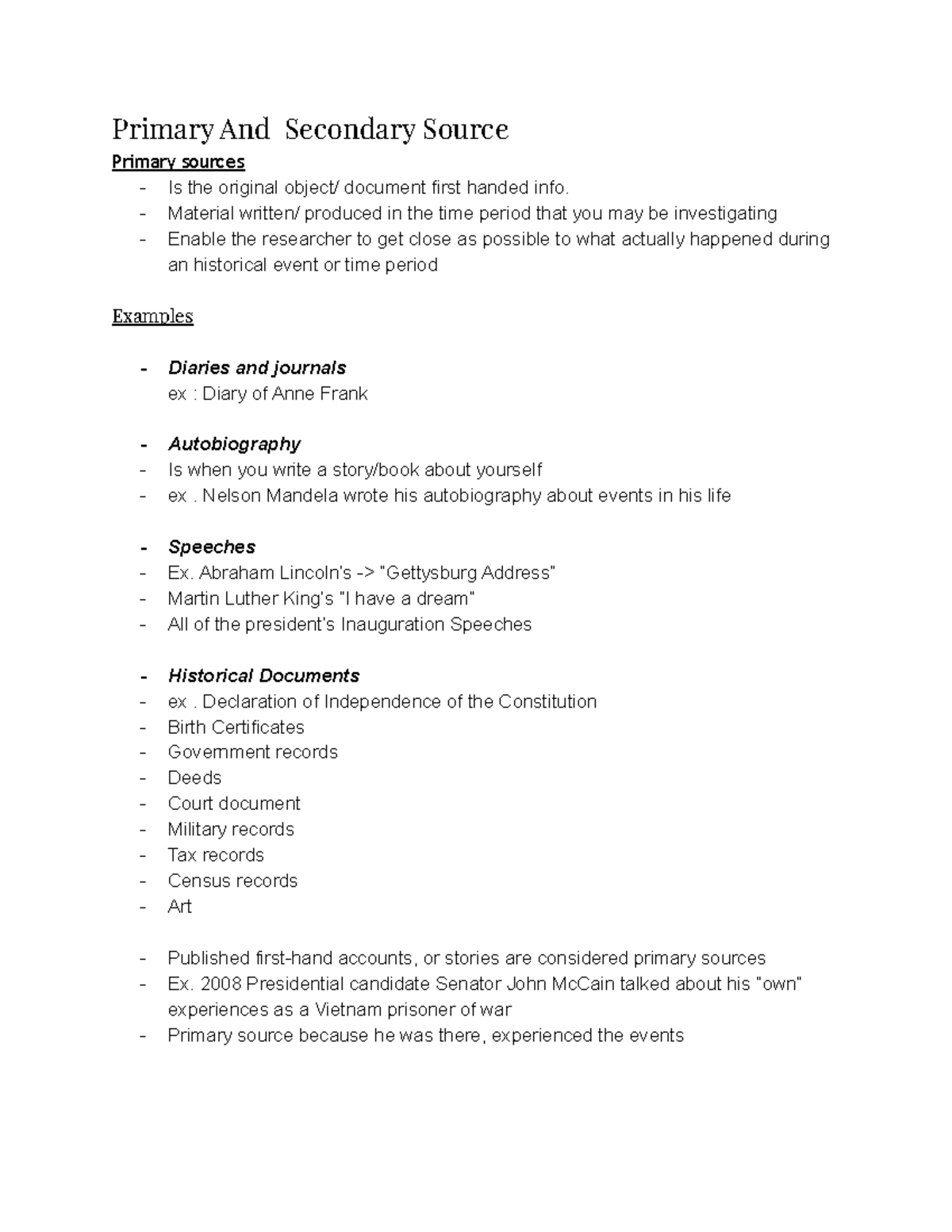 Primary and Secondary Sources History - Primary And Secondary Source ...