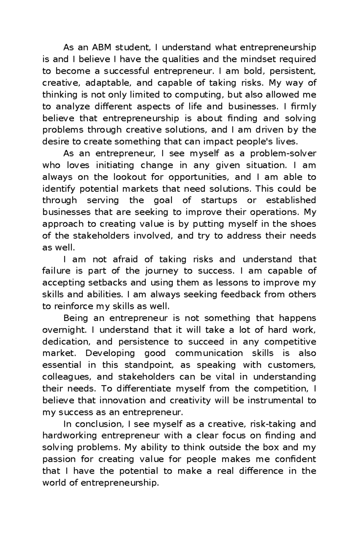 information and technology - As an ABM student, I understand what ...